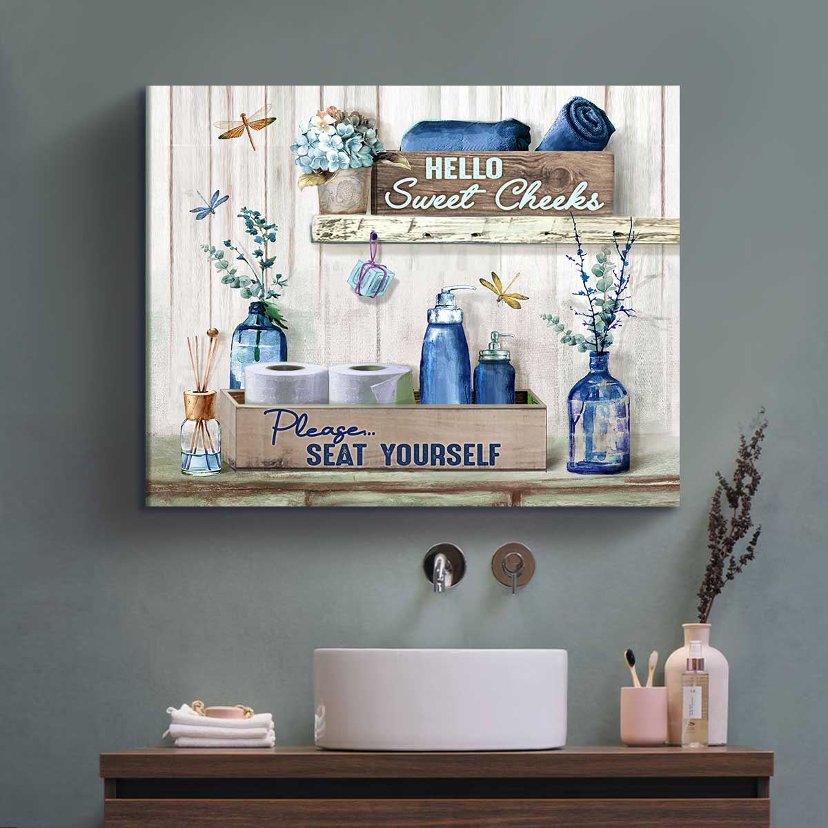 Hello Sweet Cheeks Bathroom Sign, Farmhouse Bathroom Wall Art, Funny ...