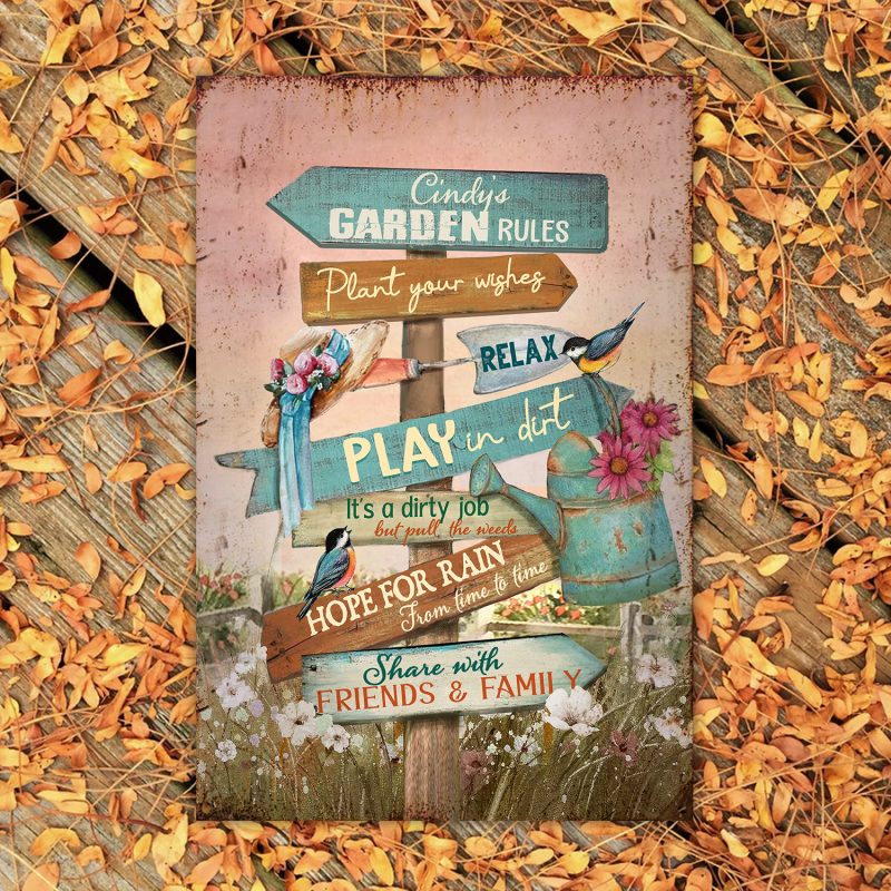 Garden Rules Metal Sign With Custom Name, Garden Decoration ...