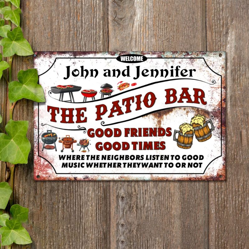 Welcome To The Patio Bar Personalized Metal Sign, Good Friends Good ...
