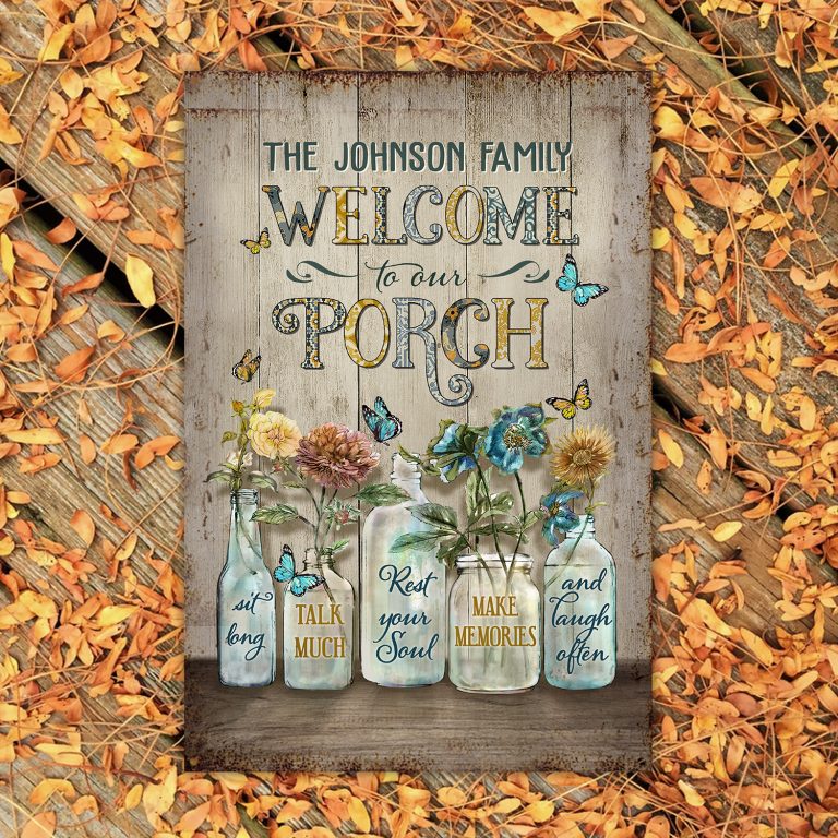 Welcome To Our Porch Personalized Metal Sign, Floral Porch Sign With ...
