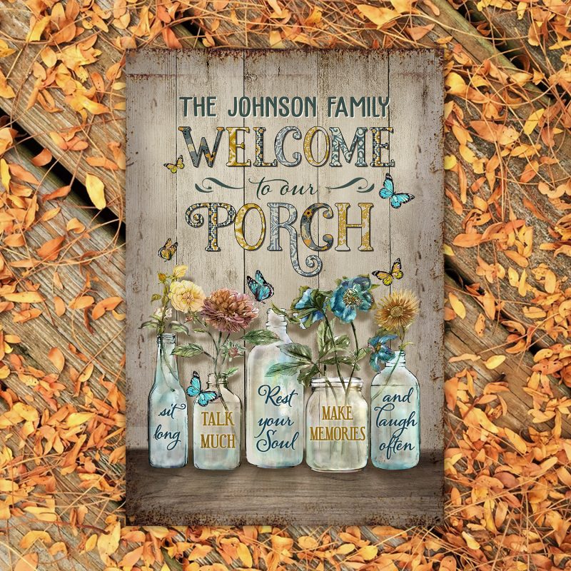 Welcome To Our Porch Personalized Metal Sign, Floral Porch Sign With ...