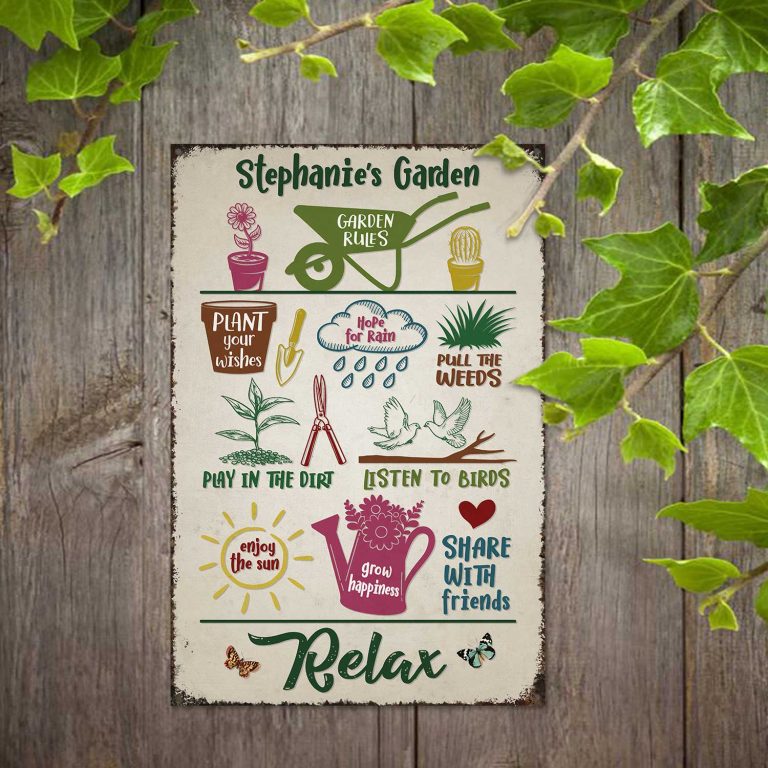 Personalized Garden Rules Classic Metal Sign, Custom Garden Sign With ...