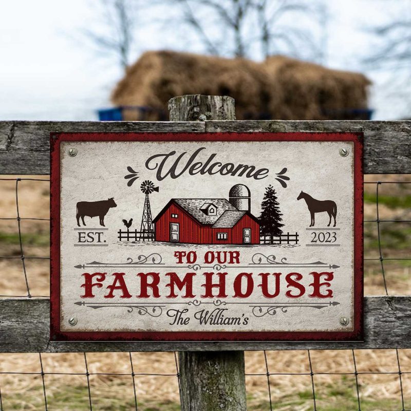 Custom Welcome To Our Farmhouse Metal Sign, Personalized Farmhouse Sign ...