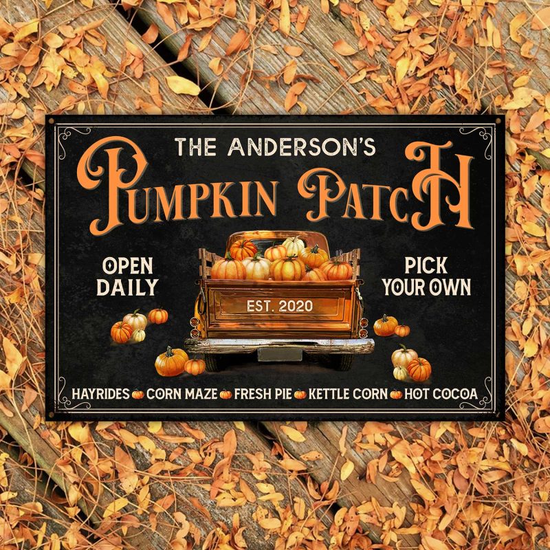 Personalized Pumpkin Patch Classic Metal Signs, Custom Pumpkin Sign For ...