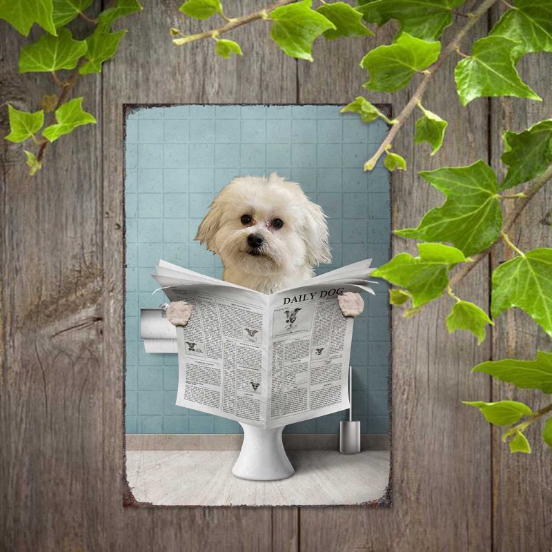 Dog Read Newspaper On Toilet Metal Sign, Personalized Funny Dog ...