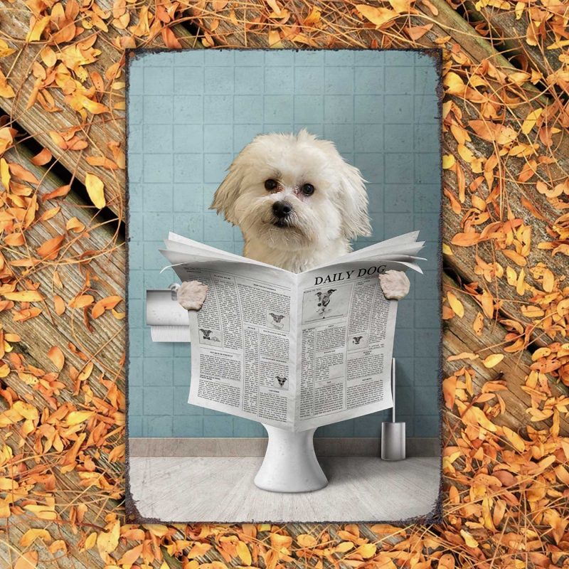 Dog Read Newspaper On Toilet Metal Sign, Personalized Funny Dog ...