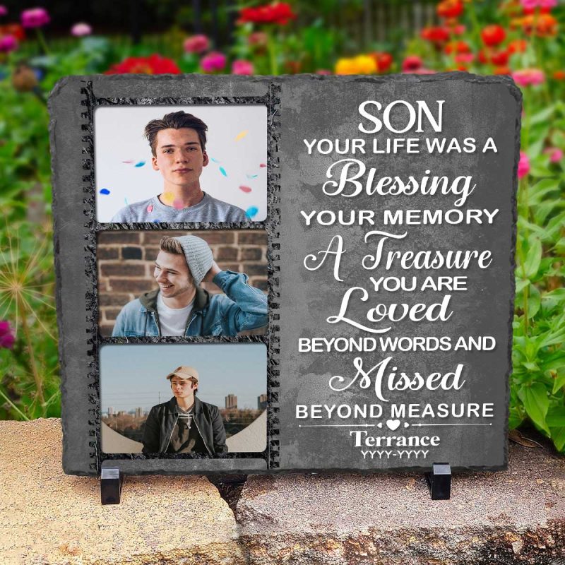 Son Your Life Was A Blessing Custom Memorial Photo Stone Slate ...