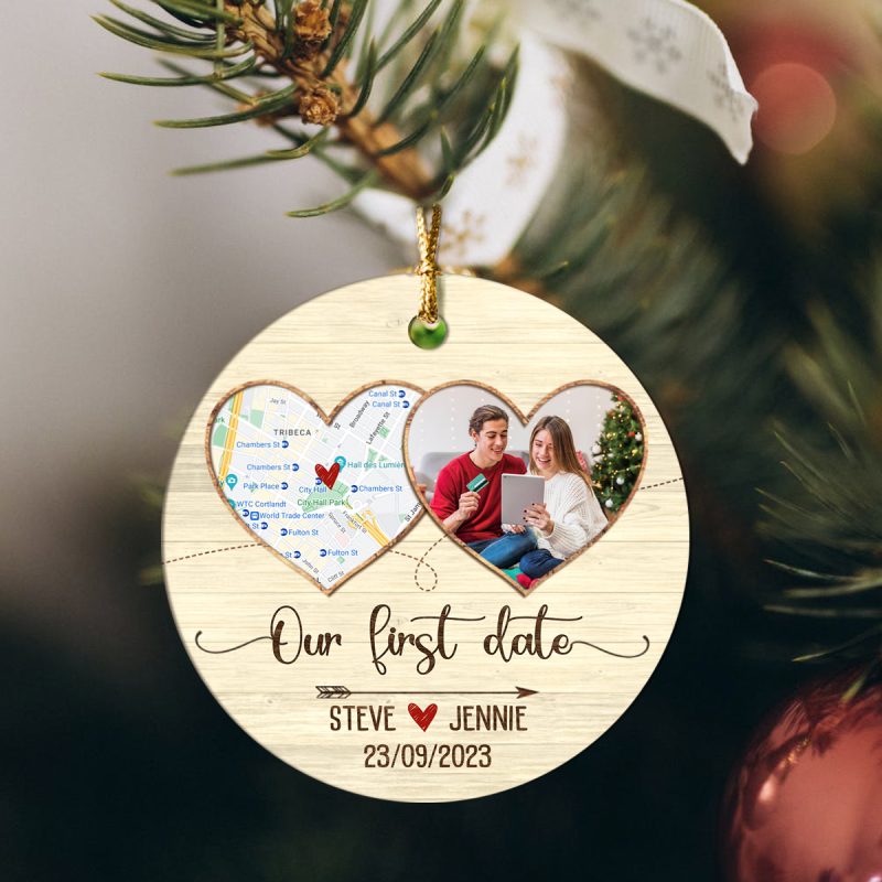 Personalized Our First Date Couple Map Ceramic Ornament, Couples ...