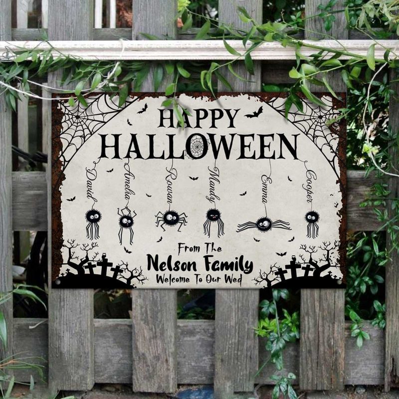 Halloween Spider Family Metal Sign, Personalized Happy Halloween Sign ...