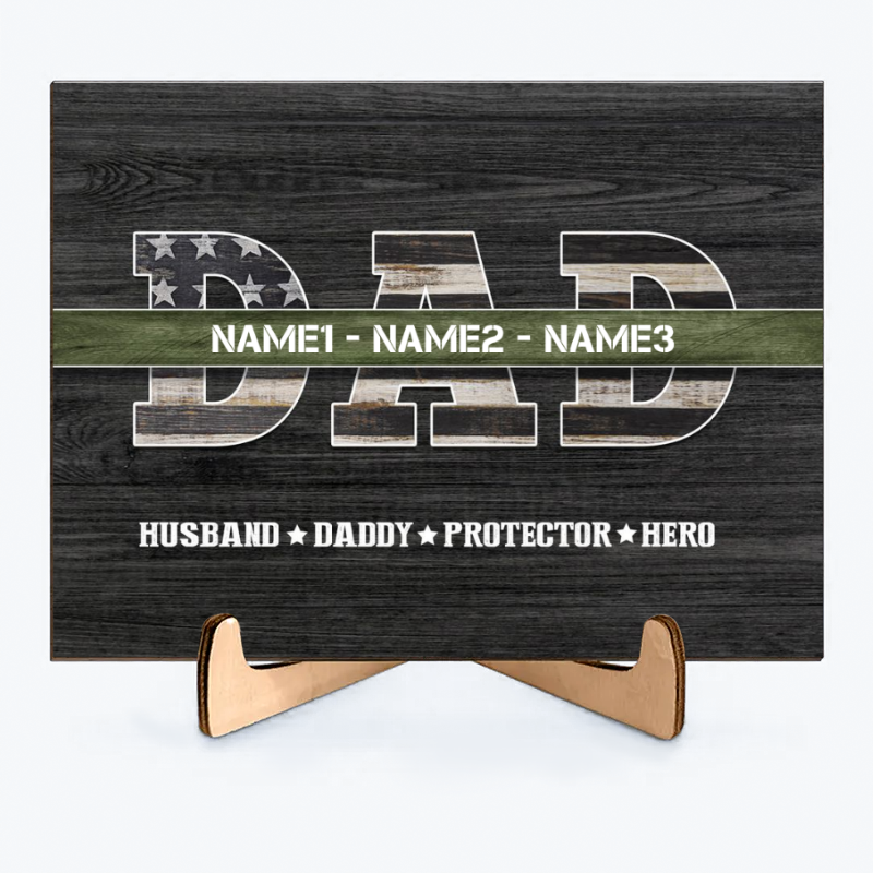 Custom Army Dad Wooden Plaque With Kids Names - Military Patriotic Dad ...