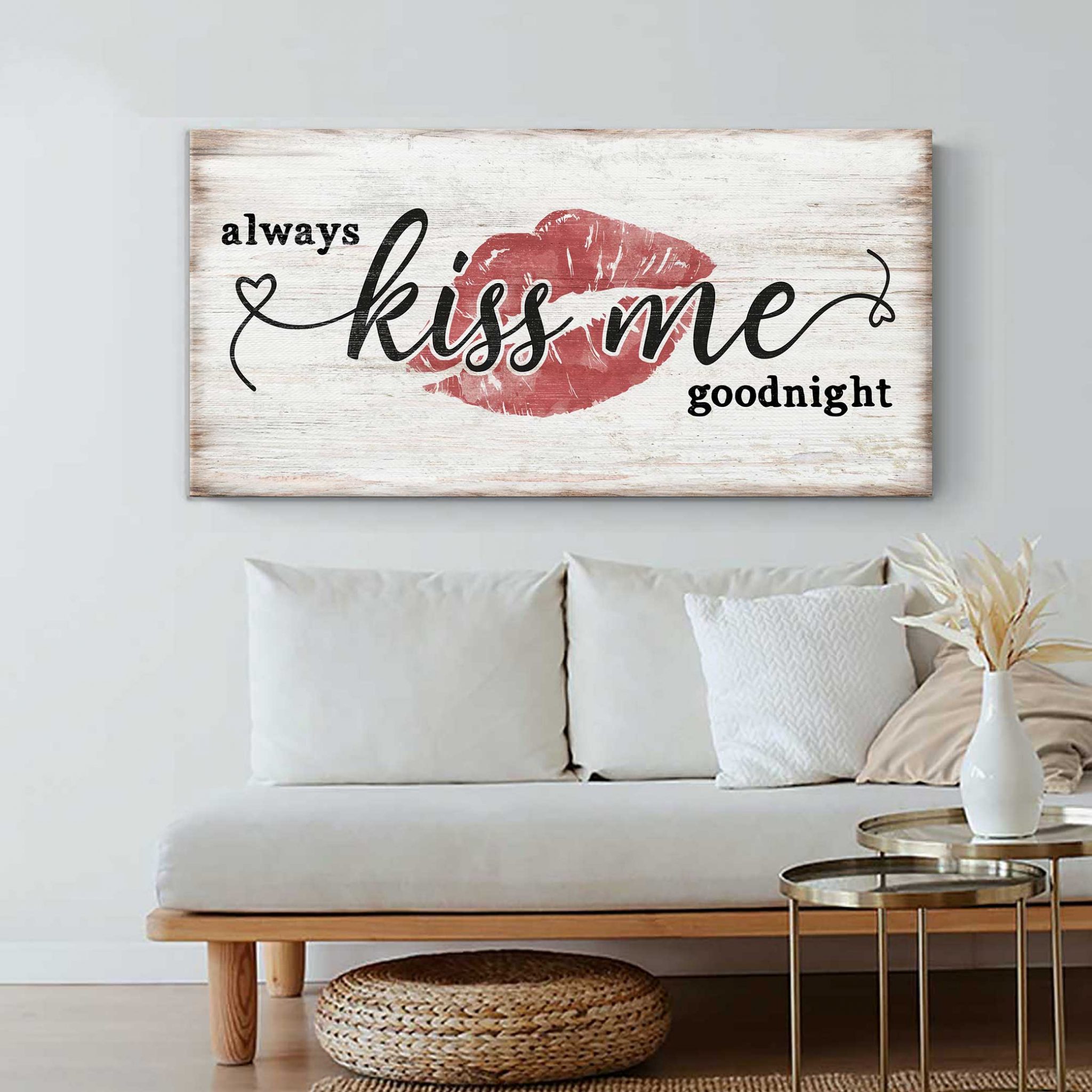 Always Kiss Me Goodnight Premium Canvas, Farmhouse Bedroom Wall Art ...